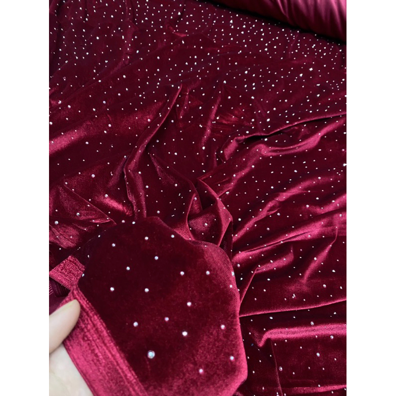 Beaded red velvet fabric | Shopee Malaysia