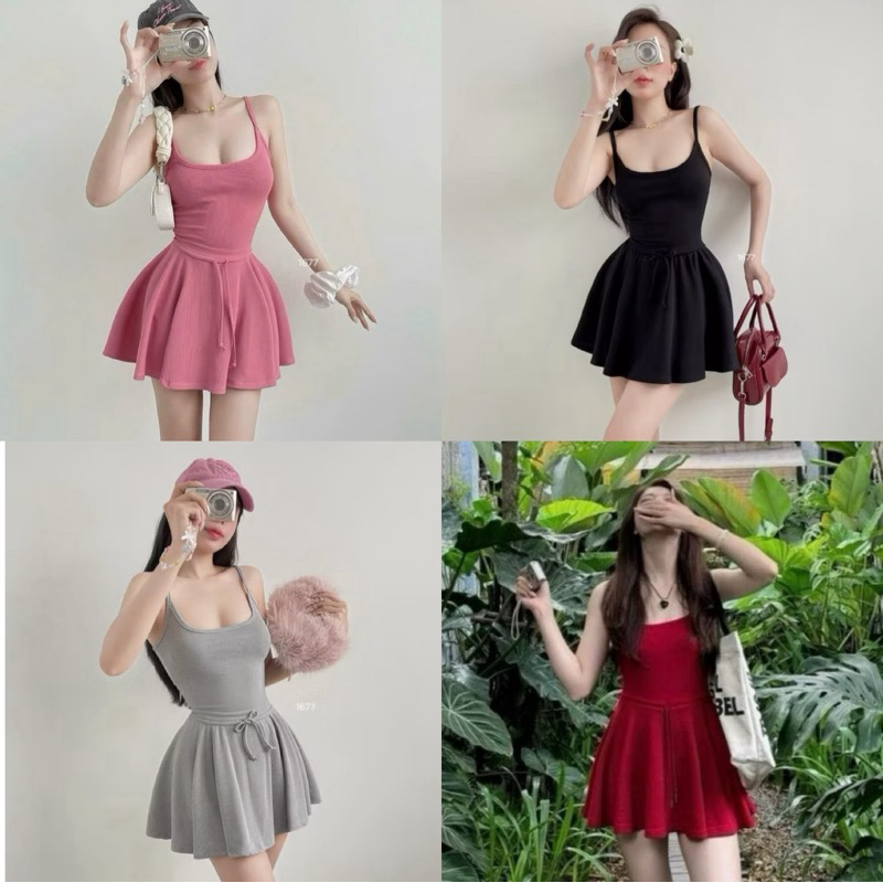 Thai Ribbed Two-String Dress V1009 | Shopee Malaysia