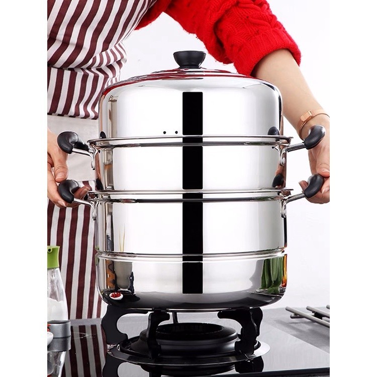3-tier Stainless Steel Steamer 28cm - Food Steamer, Dumpling Steamer ...