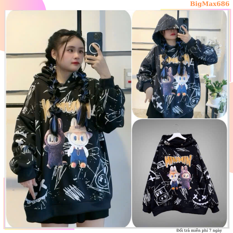 Loose-fitting fur-lined Hoodie with outstanding Labubu pattern and hood ...