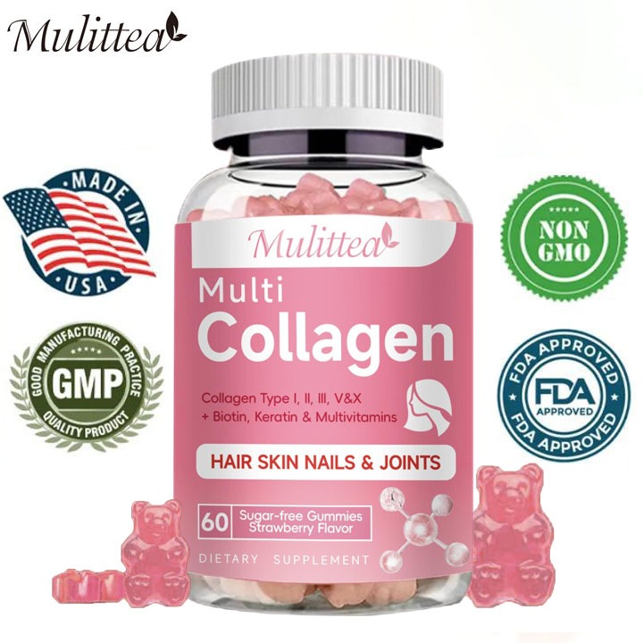 Mulittea Multi-Collagen Complex Gummies for Women and Men Hydrolyzed ...