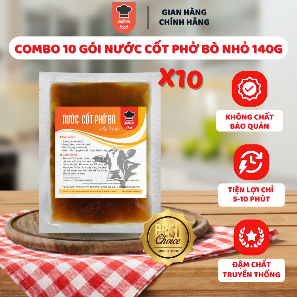Combo 10 packs of AnnamFood beef pho broth 140g x 10 packets of spices ...