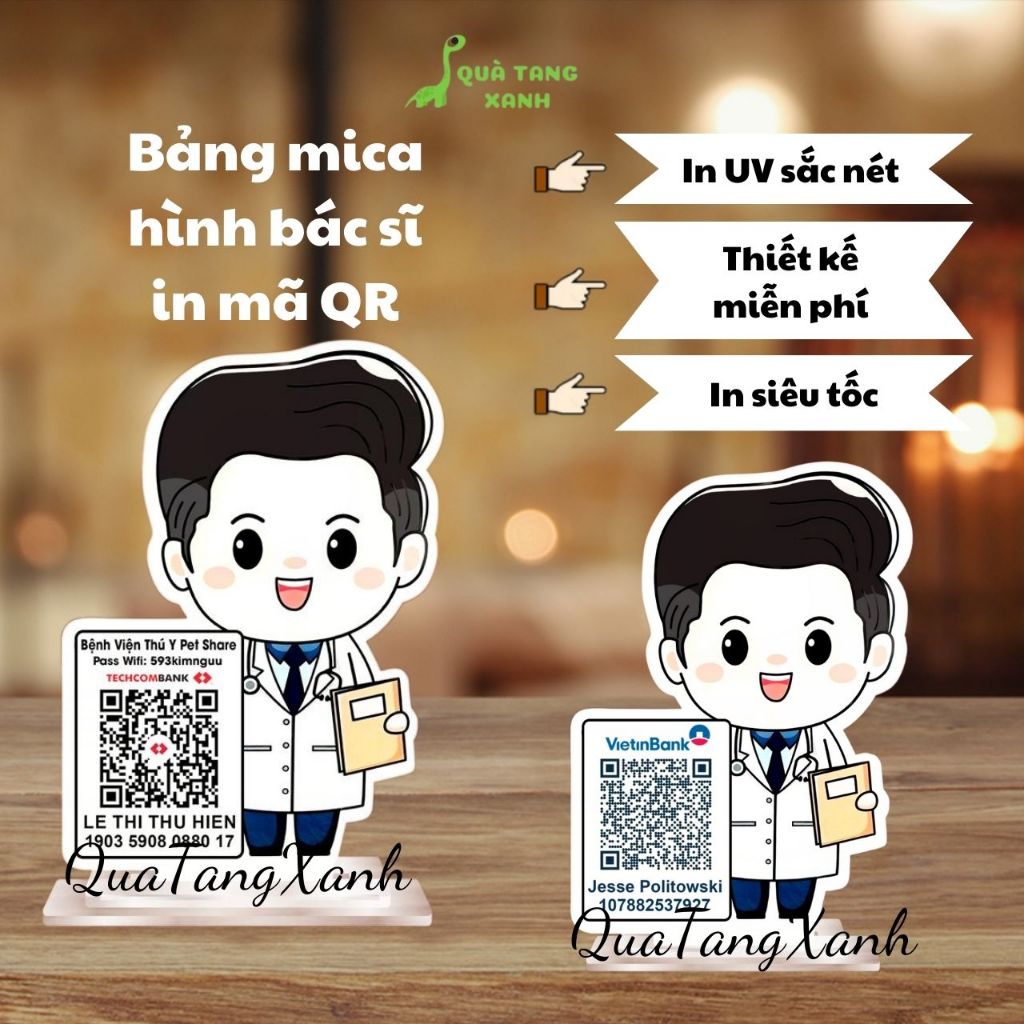 Mica board with male doctor's image printed with qr code on mica base ...