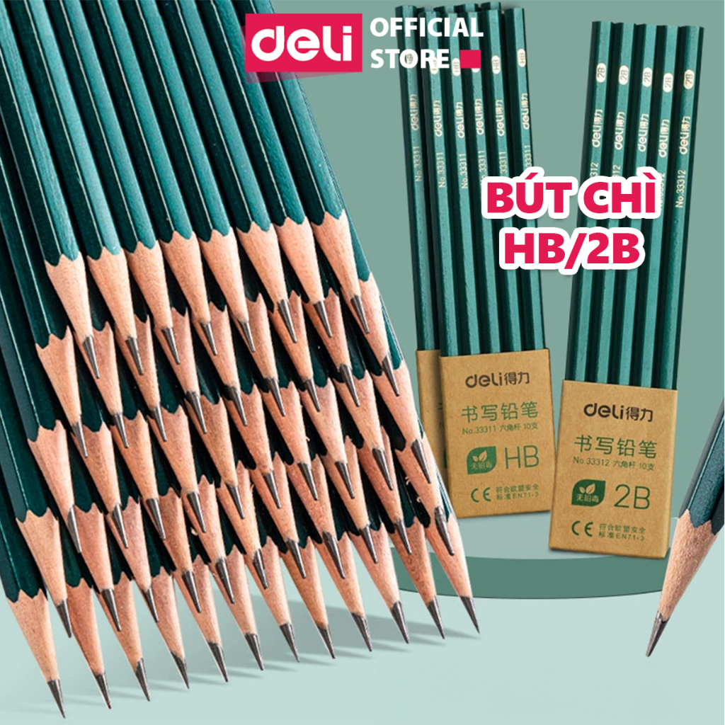 Combo of 10 Hexagonal Pencils 2B HB Deli - Easy to Sharpen Pencils for ...
