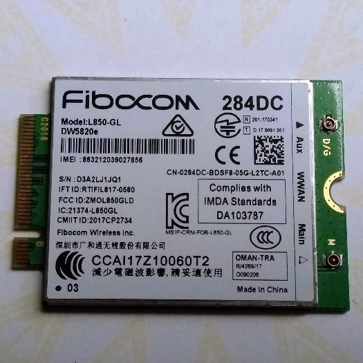 Dell DW5820e LTE 4G wwan Card - Fibocom Model L850-GL for high-end Dell ...