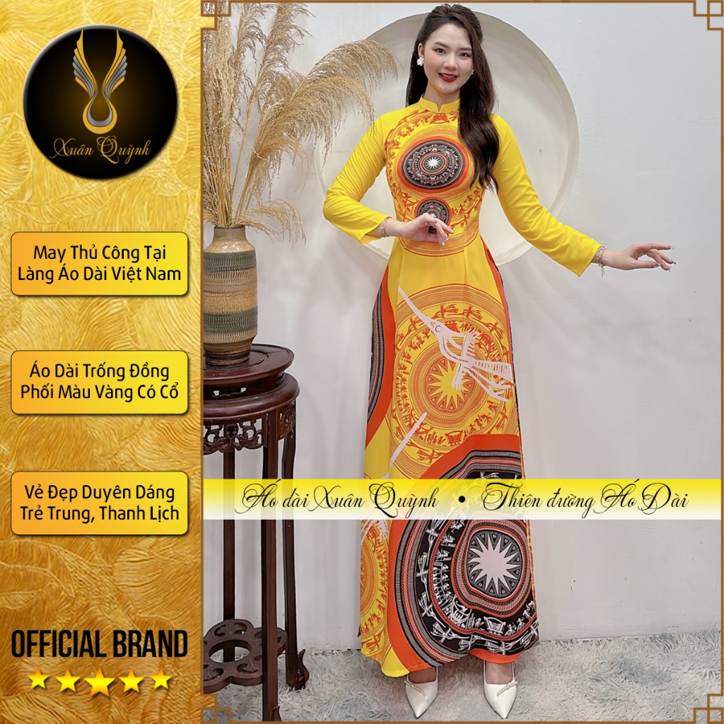 3d Printed Ao Dai with Traditional Long Sleeves and Patterns BronzeClear, White Crane K17 - Xuan ...