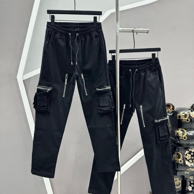 Cargo pants for men and women khaki embroidered with zip lock and box ...