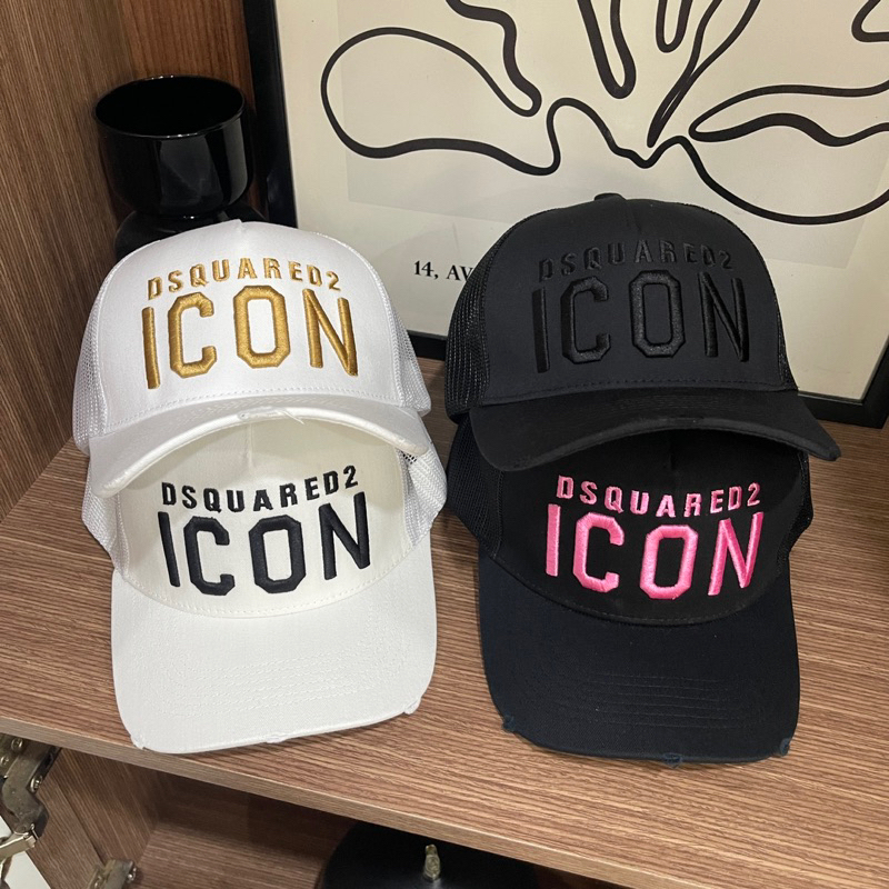 Dsquared icon baseball cap with 2 pink, black and yellow letters and ...