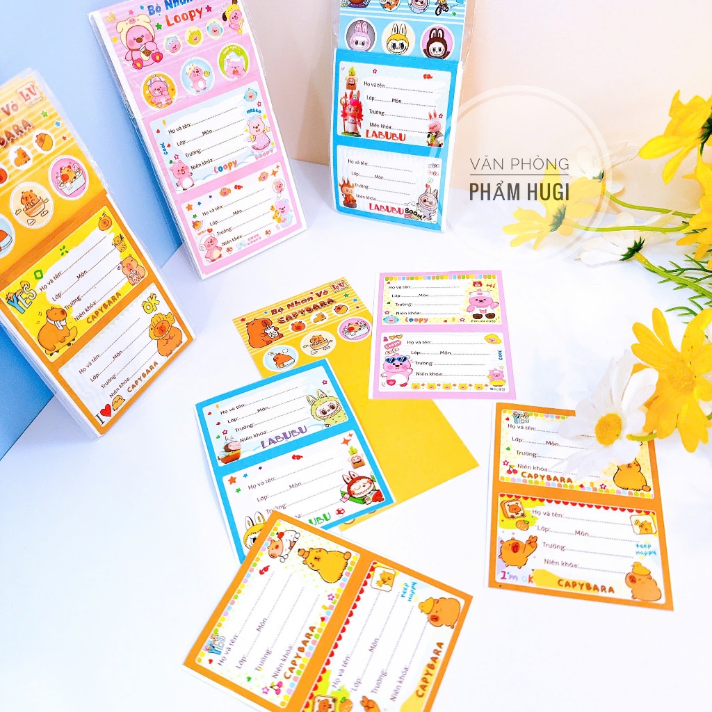 Combo of 20 cute LaBuBu, Capybara and Loopy Name Stickers for students ...