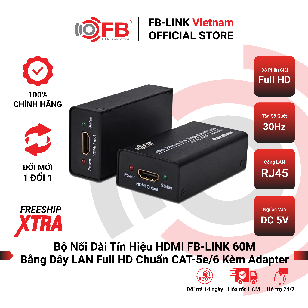 Fb-link 60M HDMI Signal Extender with FullHD LAN Cable Standard CAT-5e ...