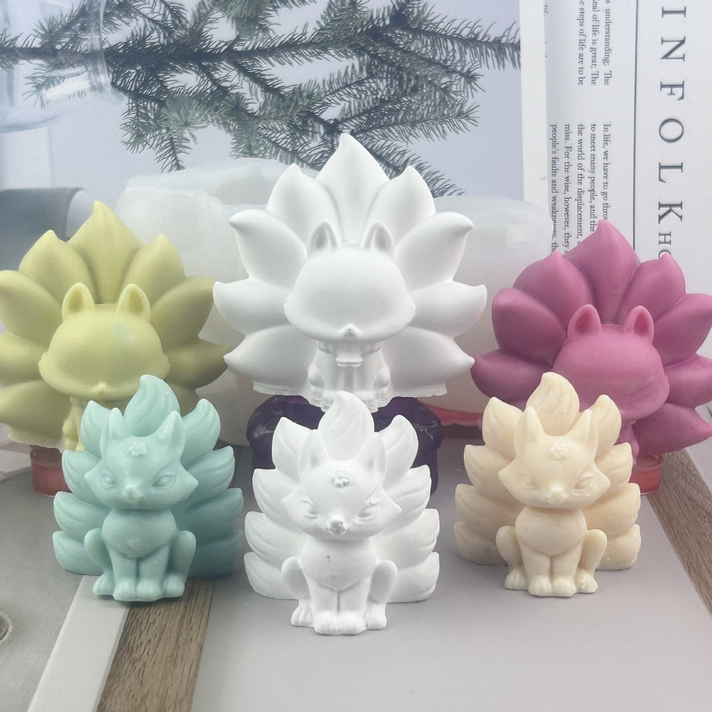 Silicone mold for nine-tailed fox statue cast in plaster and epoxy ...