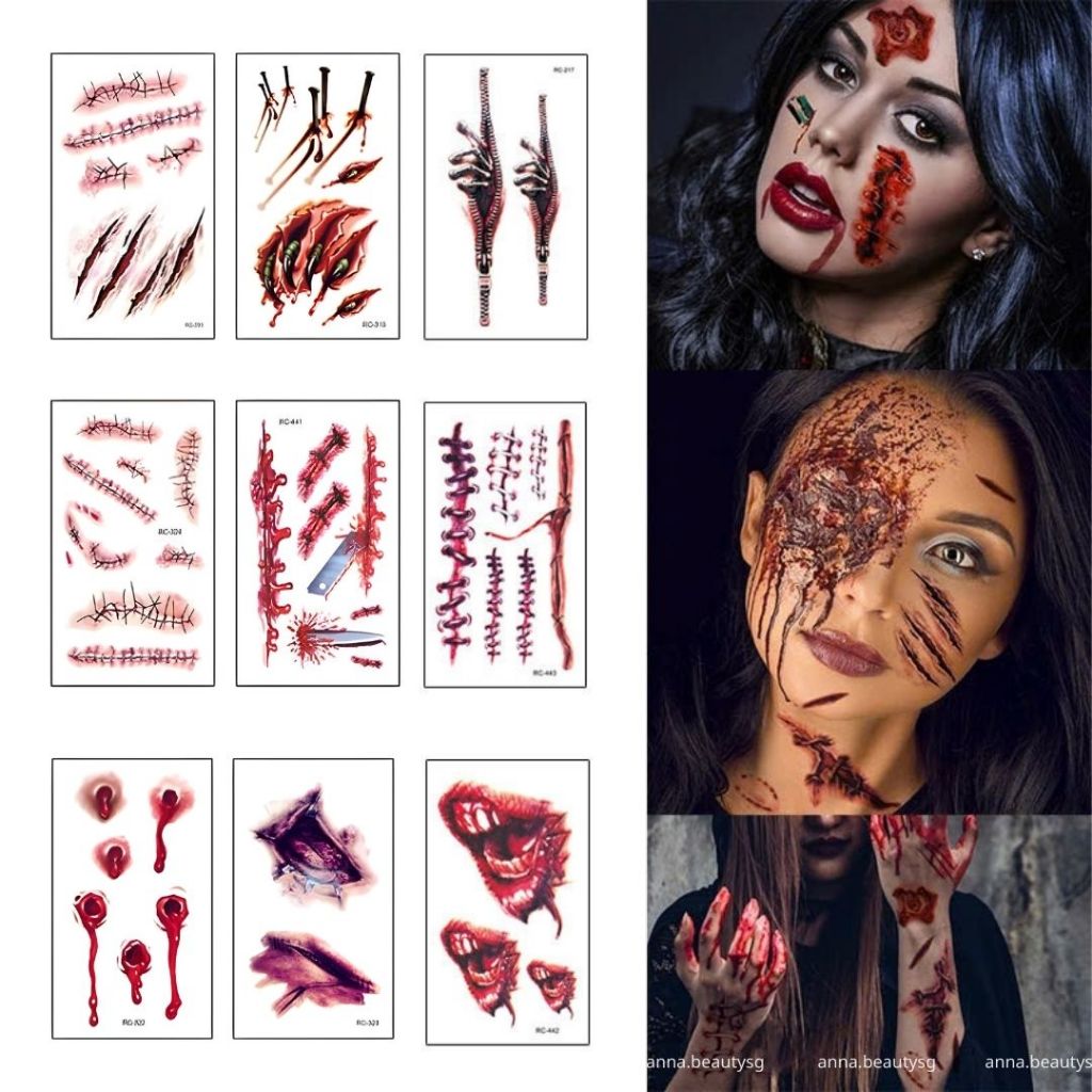 Temporary fake wound tattoo, fake scar halloween sticker | Shopee Malaysia