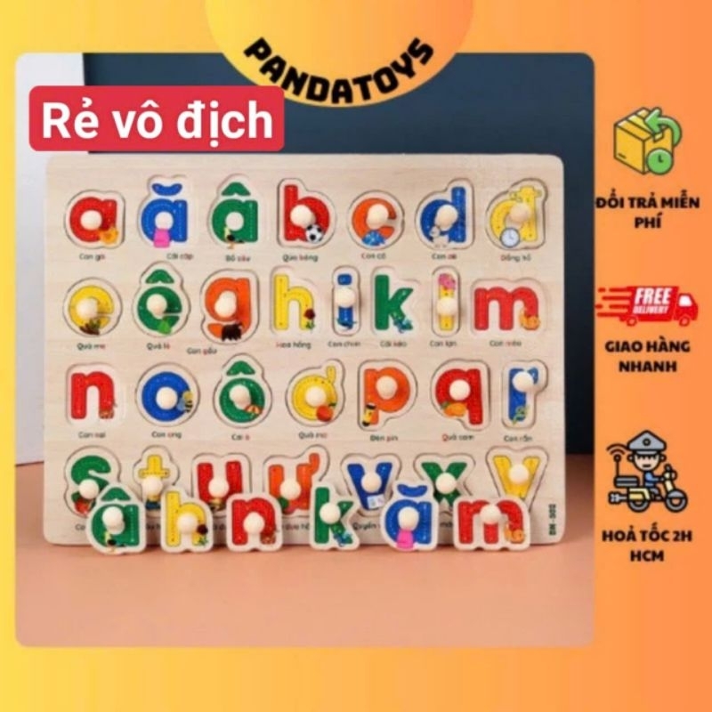 Embossed wooden puzzle board with Vietnamese letters, numbers and ...