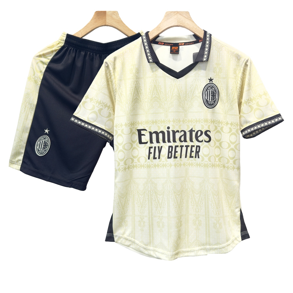 Football Clothing, AC Milan Cream Club Soccer Kit 2024 - Embroidered ...