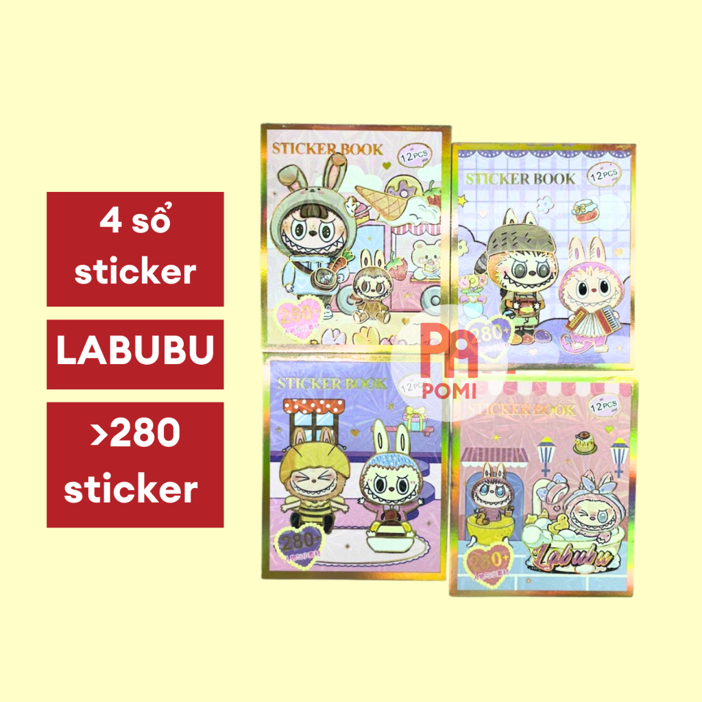 Combo of 4 280-piece Labubu sticker books, cute sitcker with many ...