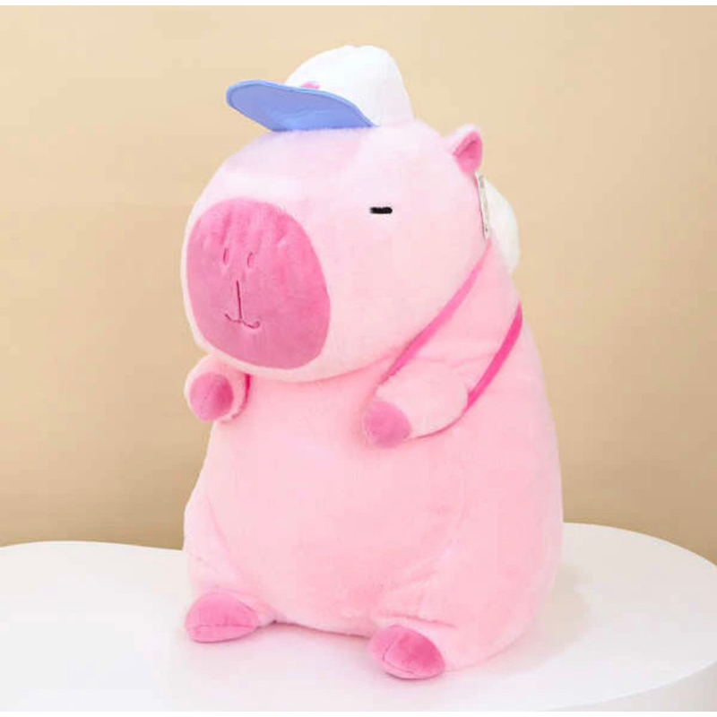 Cute and cute Capybara teddy bear wearing a Pink Backpack, size 35cm ...