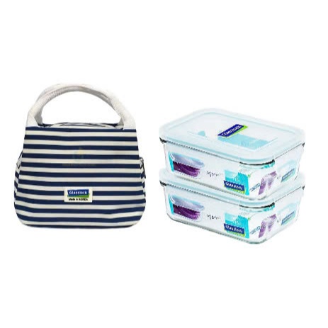 Full set of thermal bags and 2 glass office lunch boxes 715ml GLASSLOCK ...