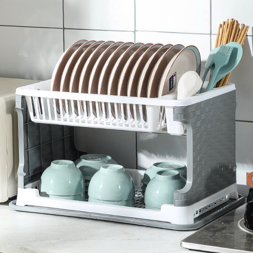 2-tier plastic dish rack Multi-purpose bowl and chopsticks rack with ...
