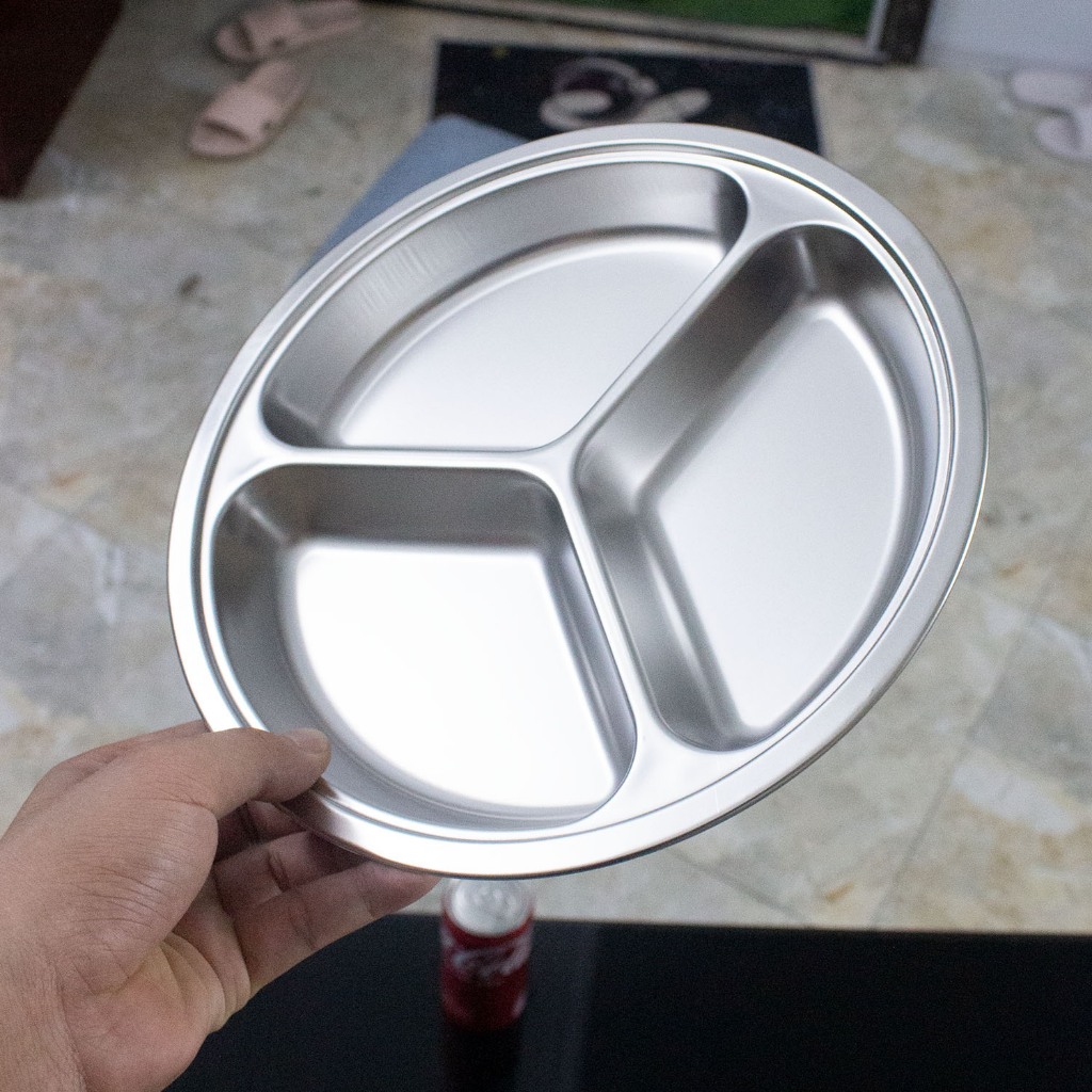 Stainless steel rice tray with 3 round compartments 26cm | Shopee Malaysia