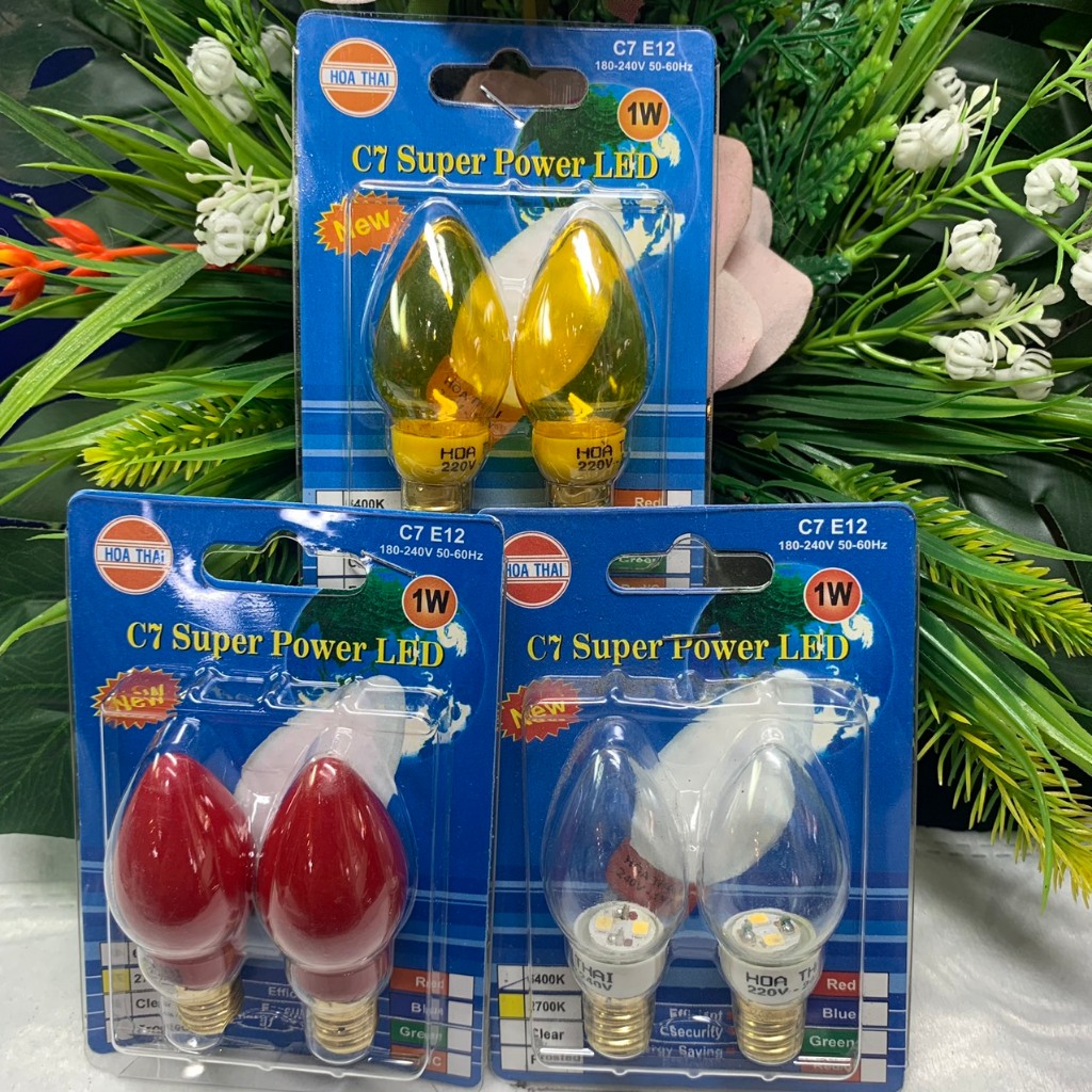 Hoa THAI chili Led bulb red, white, yellow altar lamp 1W E12 (2 BULBS ...
