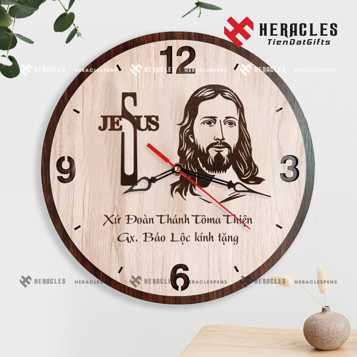 Wooden wall clock engraved with the image of Jesus Christ - Clock ...