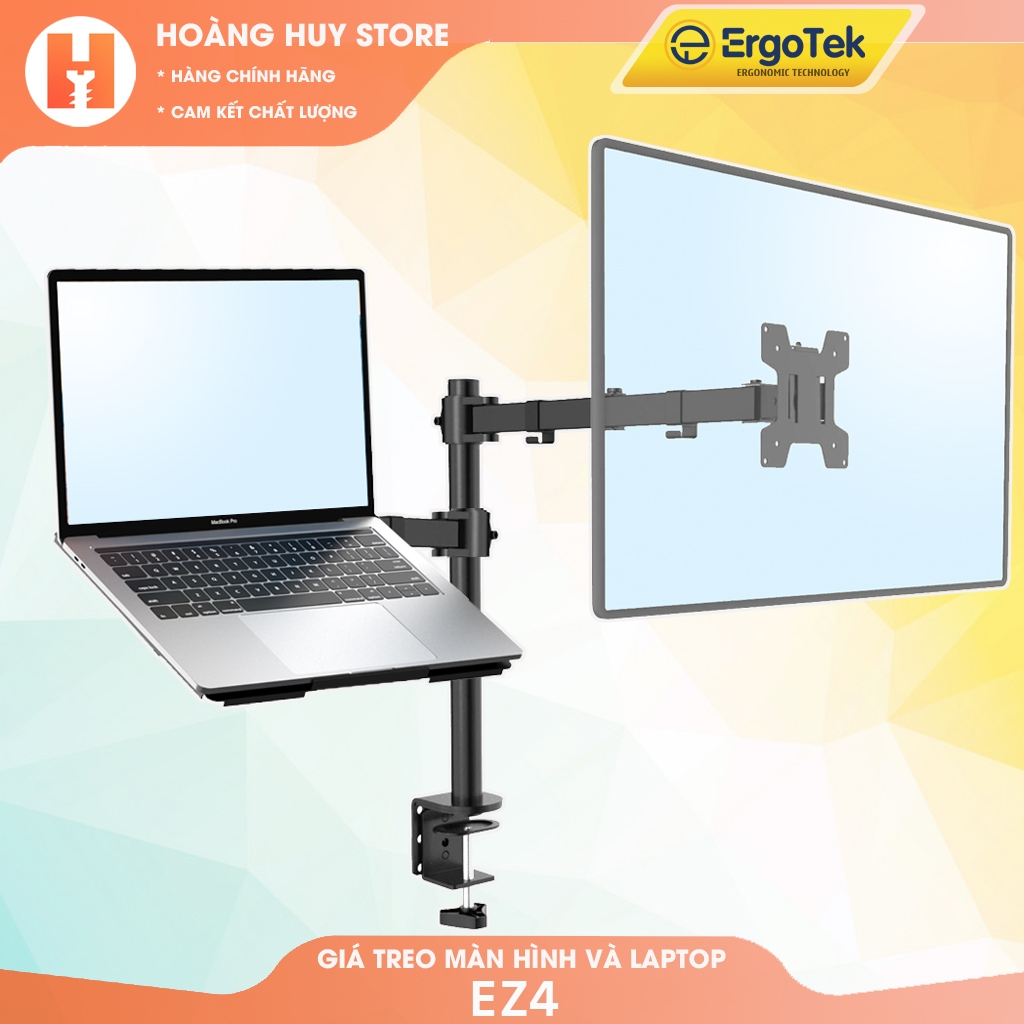 M074 / ErgoTek EZ4 17 - 32 Inch Monitor Stand with 10 - 17 Inch Laptop Stand - Table Clamp ...