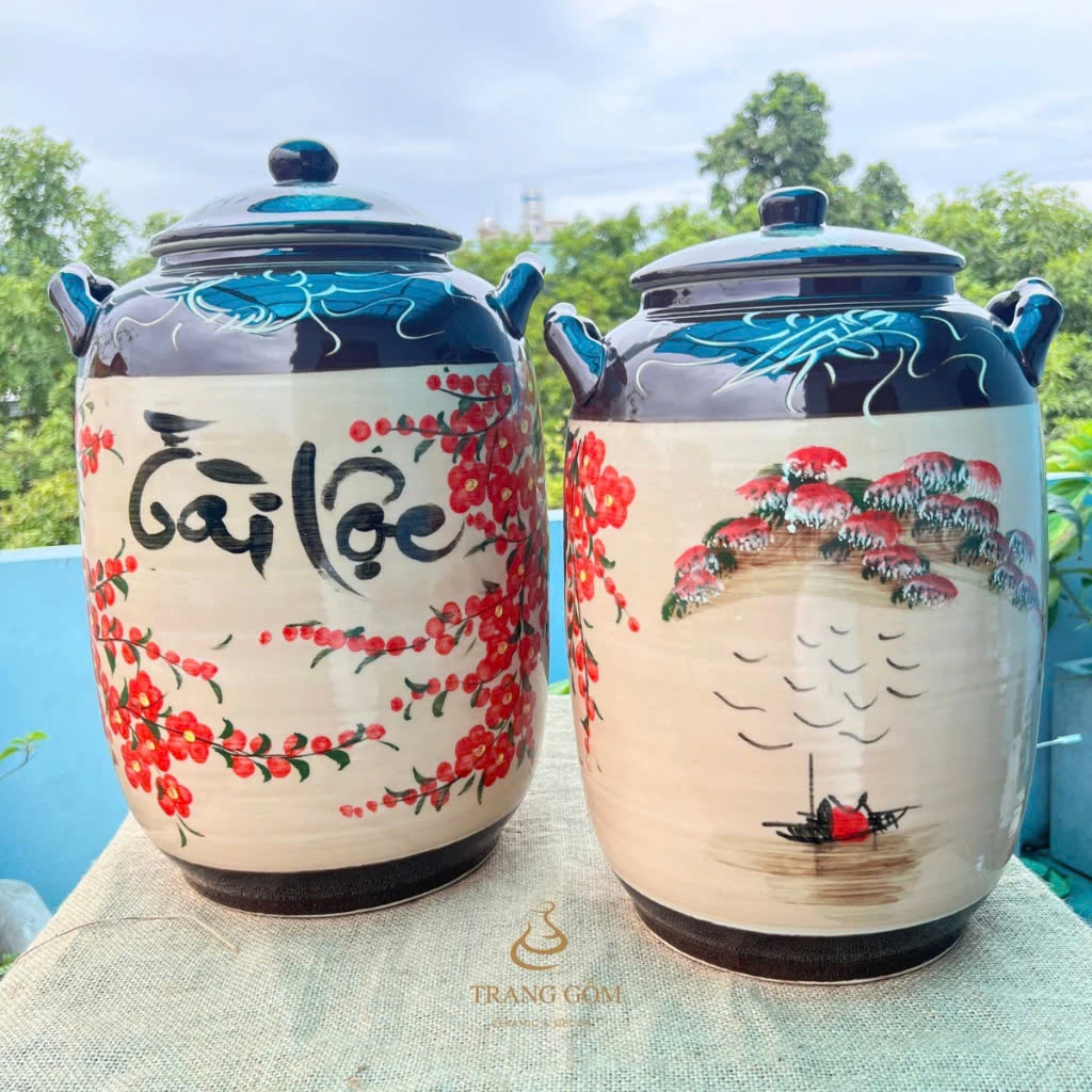Rice jars, Bat Trang ceramic fortune rice jars, rice jars 10kg, 15kg ...