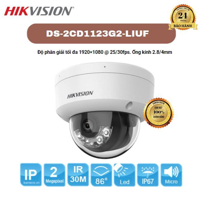 HIKVISION DS-2CD1123G2-LIUF 2MP hemispherical IP Camera, Night color ...