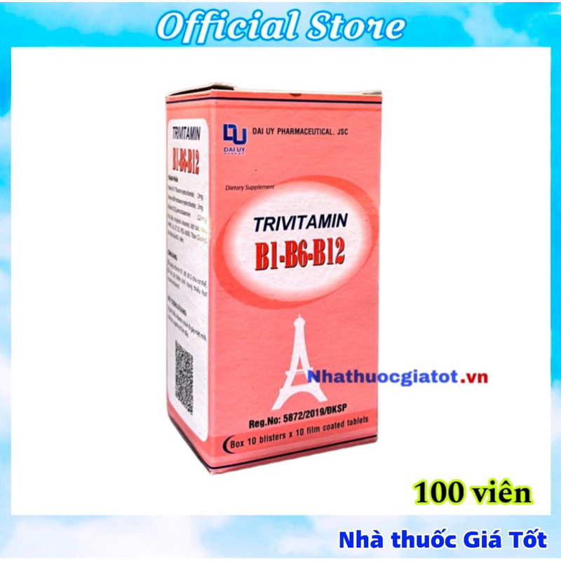 Box of 100 tablets TRIVITAMIN 3B (B1-B6- B12) vitamin B1- B6 - B12 ...