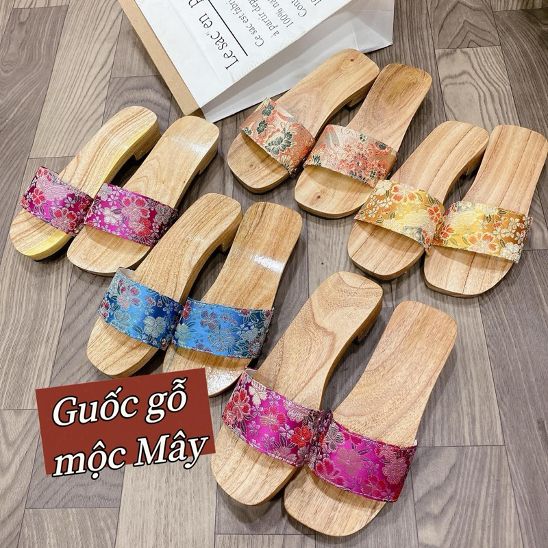 3-inch wooden clogs with brocade straps HOT trend for wearing ao dai ...
