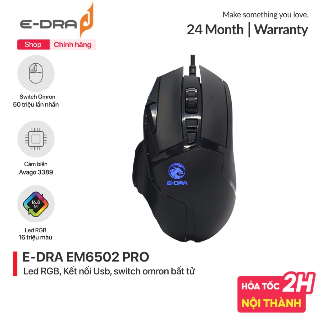 E-Dra EM6502 Pro Black Led RGB wired gaming computer mouse - Immortal ...