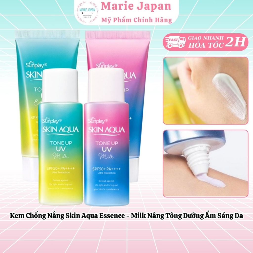 Skin Aqua Tone Up UV Sunscreen SPF50+ PA++++ Essence - Milk Tone Up Moisturizing Brightening ...