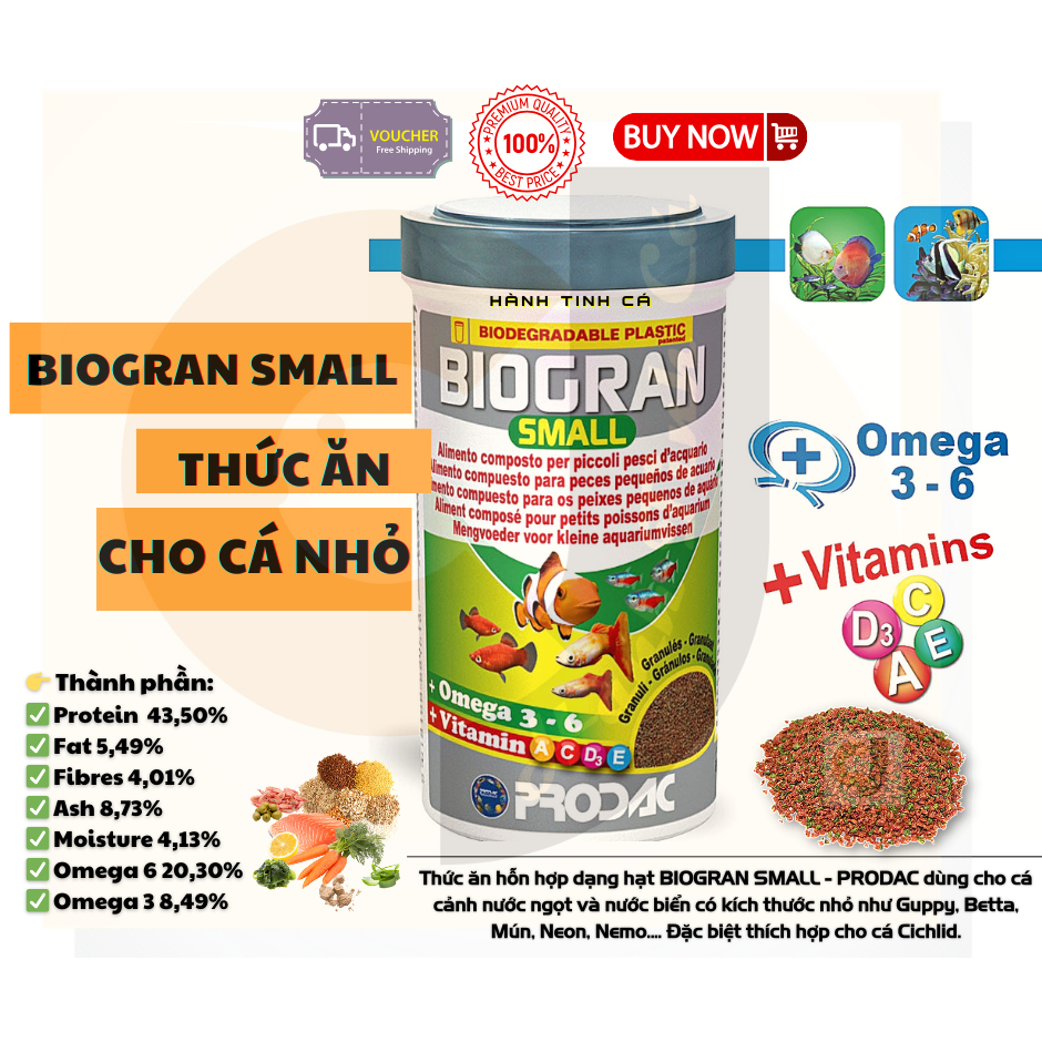[100ml/45gram jar] PRODAC Biogran Small Granular Food for Small Aquatic ...