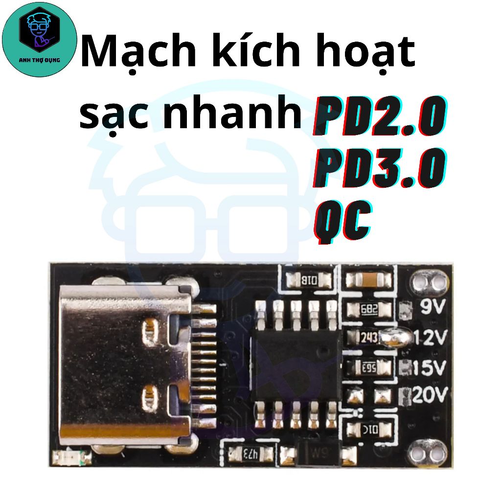 PD2.0/PD3.0/QC fast charging activation circuit 9V 12V 15V 20V type C ...