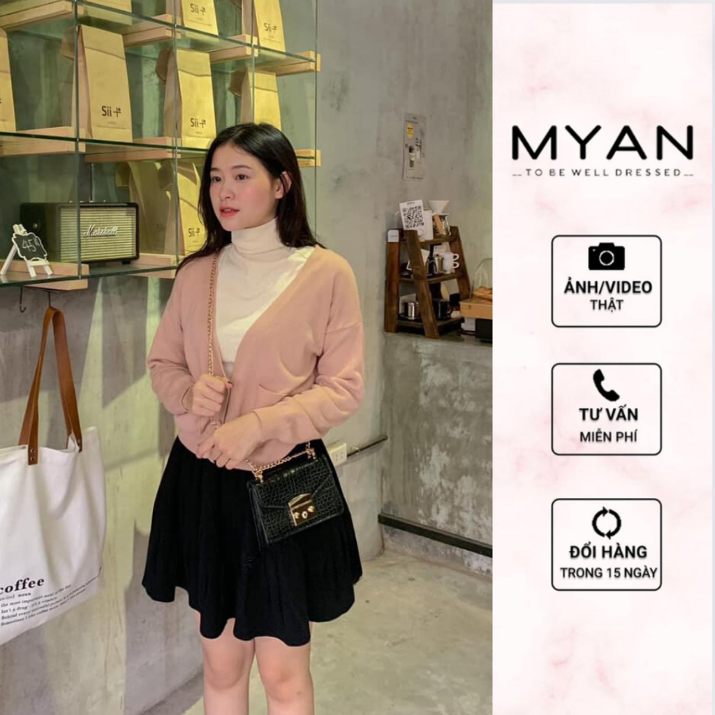 Myan DESIGN V-Neck Cardigan with Vertical Buttoned Wool Jacket with 2 ...