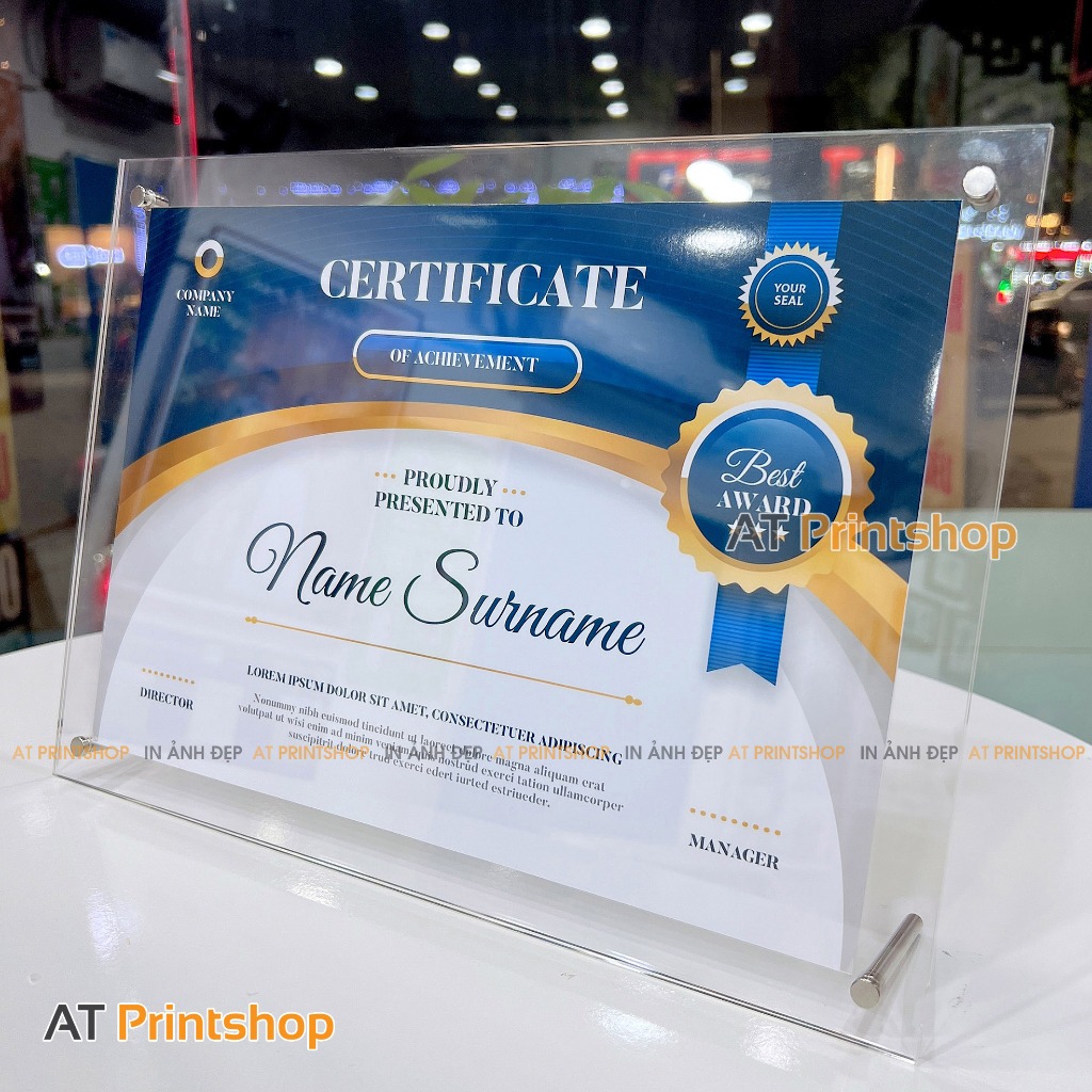 Transparent TABLE A4 MICA Certificate Frame, Acylic material, stainless ...