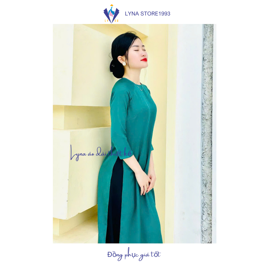 Modern green round neck ao dai, beautiful standard straight ao dai, soft silk, beautiful to wear ...