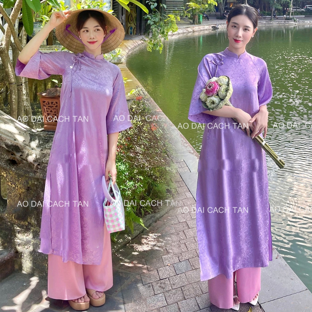 Innovative women's brocade Ao dai, made of silk brocade for youthful ...
