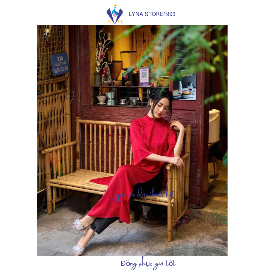 Modern straight ao dai with red pearl bow, soft and smooth silk ao dai from beautiful standards ...