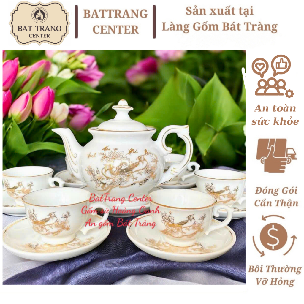 (7 Models) Bat Trang tea set - White enamel painted with Gold: Vinh Hoa ...