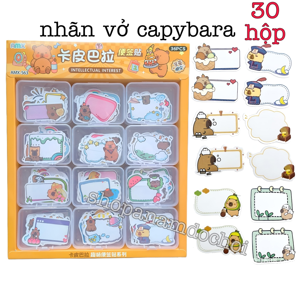 Tray of 36 boxes of capybara notebook labels (36 boxes x 10 labels ...