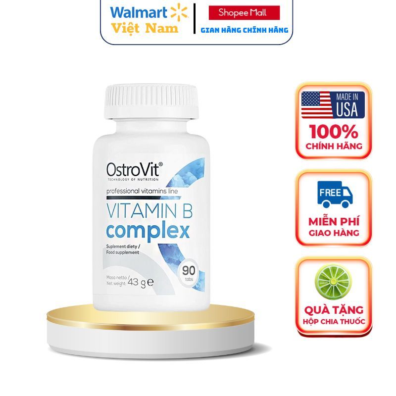 Vitamin B OstroVit B-Complex box of 90 tablets, 8 types of vitamin B ...