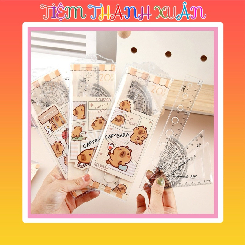Capybara Ruler Set 4 Piece Cartoon Transparent Straight Triangle Ruler ...