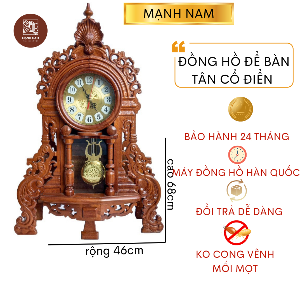 Desk pendulum clock Neoclassical clock with luxury ebony rosewood ...
