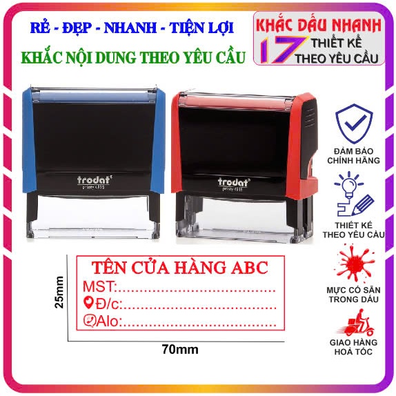 Engrave company and store stamps, tax codes, 4-5 logos of Trodat brand ...