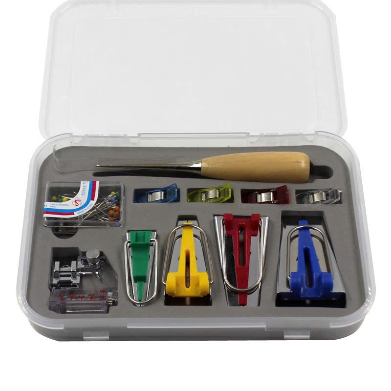 Plastic BOX hemming tool set used to make edges when sewing clothes ...