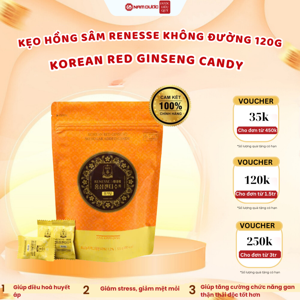 Renesse Red Ginseng Candy No Sugar - Korean Red Ginseng Candy 120g ...