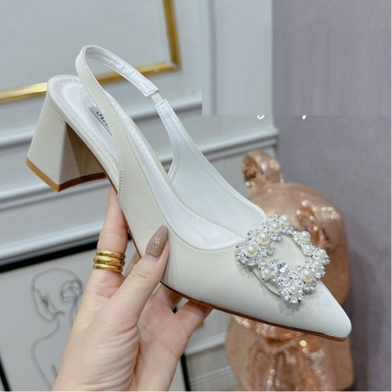 Women's high heels with jade buckle and 6p square heel, luxurious and ...