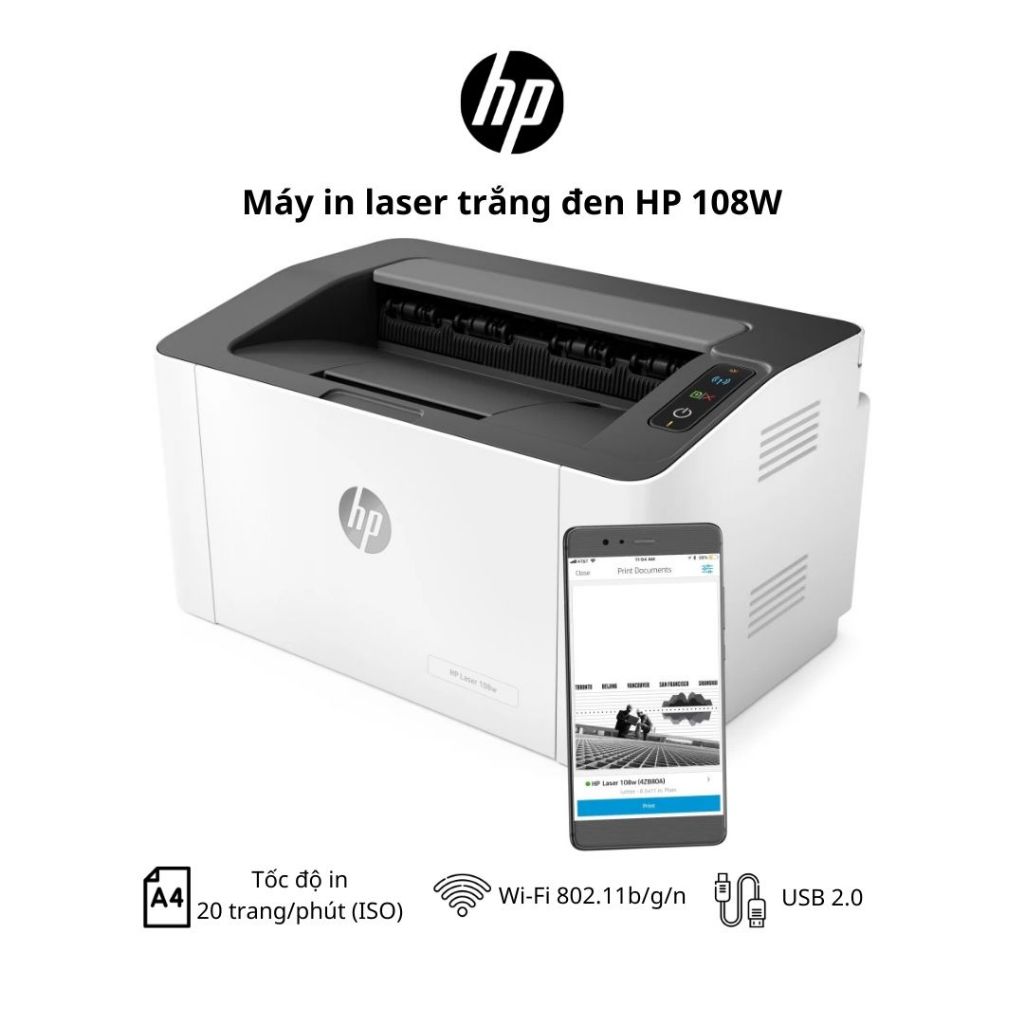 HP 108W 4ZB80A black and white laser printer - A4, A5 printing, USB connection, WiFi - | Shopee ...