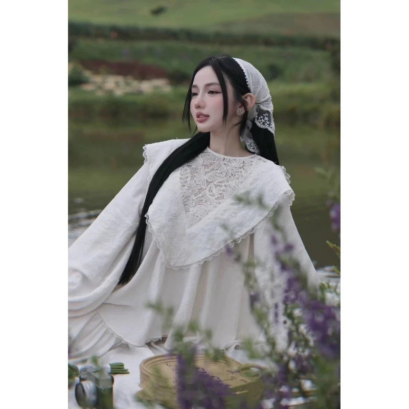 A37_very pretty, super luxurious trendy V-neck lace shirt dress in ...